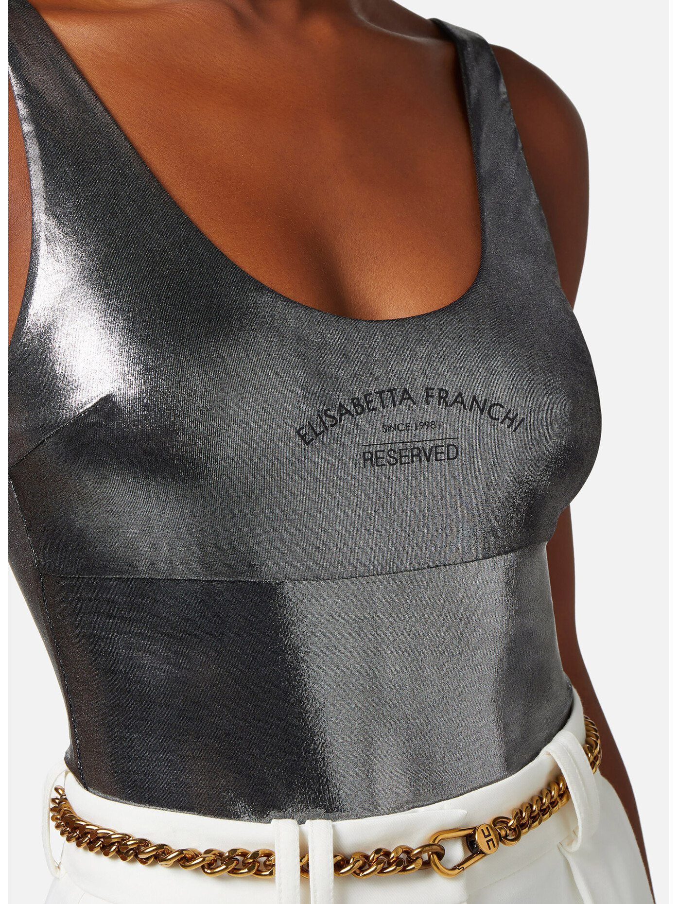 ELISABETTA FRANCHI BODY IN JERSEY METALLICO CON STAMPA LOGO | a477976 ...